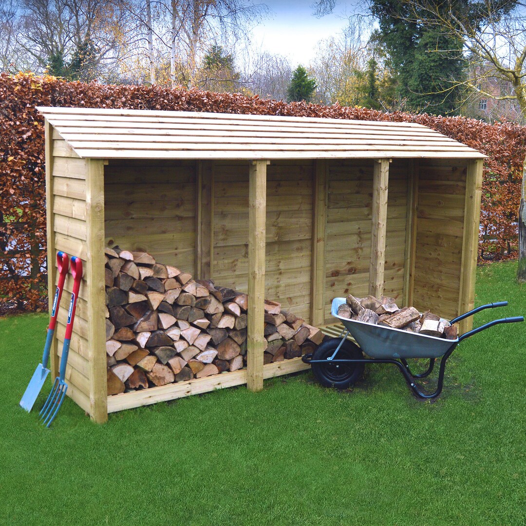 Outdoor Wooden Firewood Log Store Unit - 6ft Tall X 11ft Wide ...