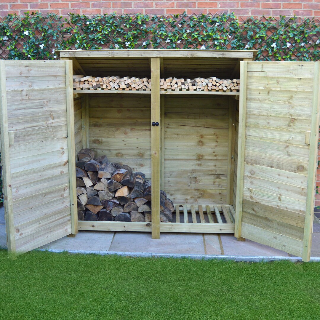 Outdoor Wooden Log Store 6ft Tall X 6ft Wide Hambleton Reversed Roof ...