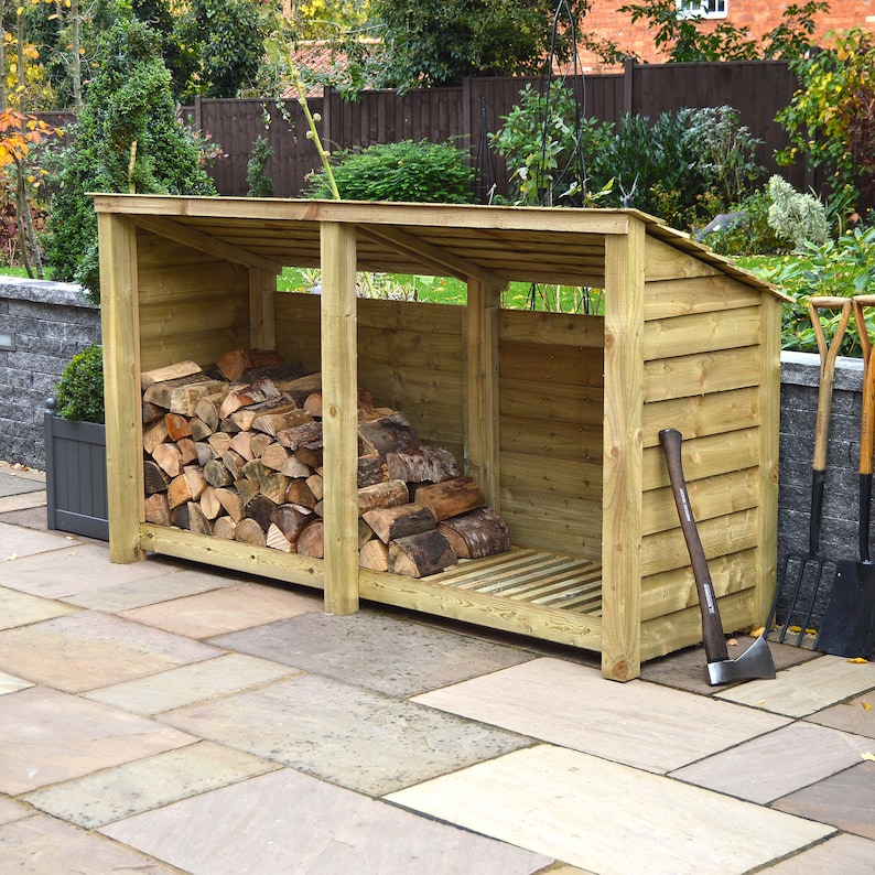 Outdoor Wooden Log Store 4ft Tall X 7ft Wide Normanton With Reversed ...