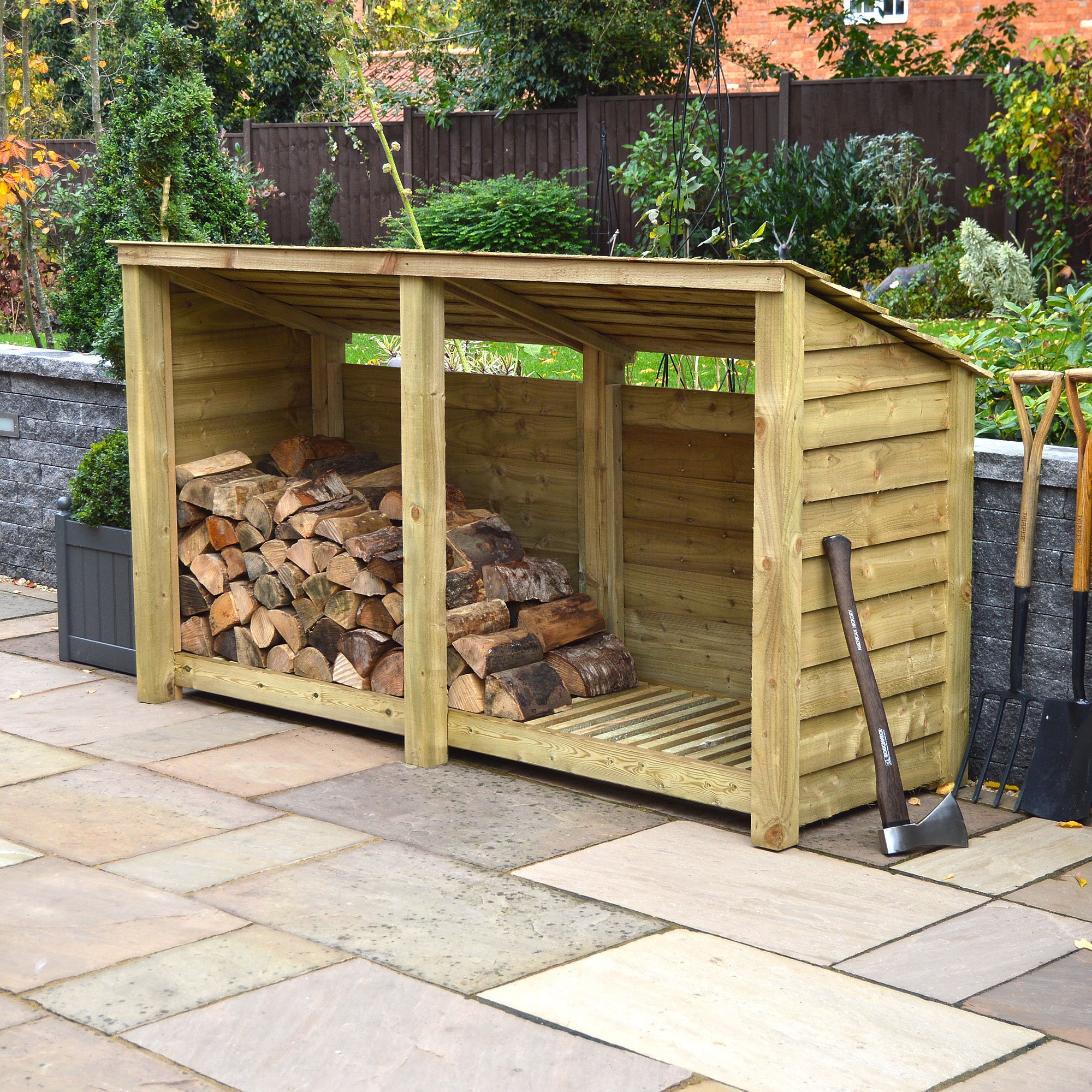 Outdoor Wooden Log Store 4ft Tall X 7ft Wide Normanton With Reversed ...