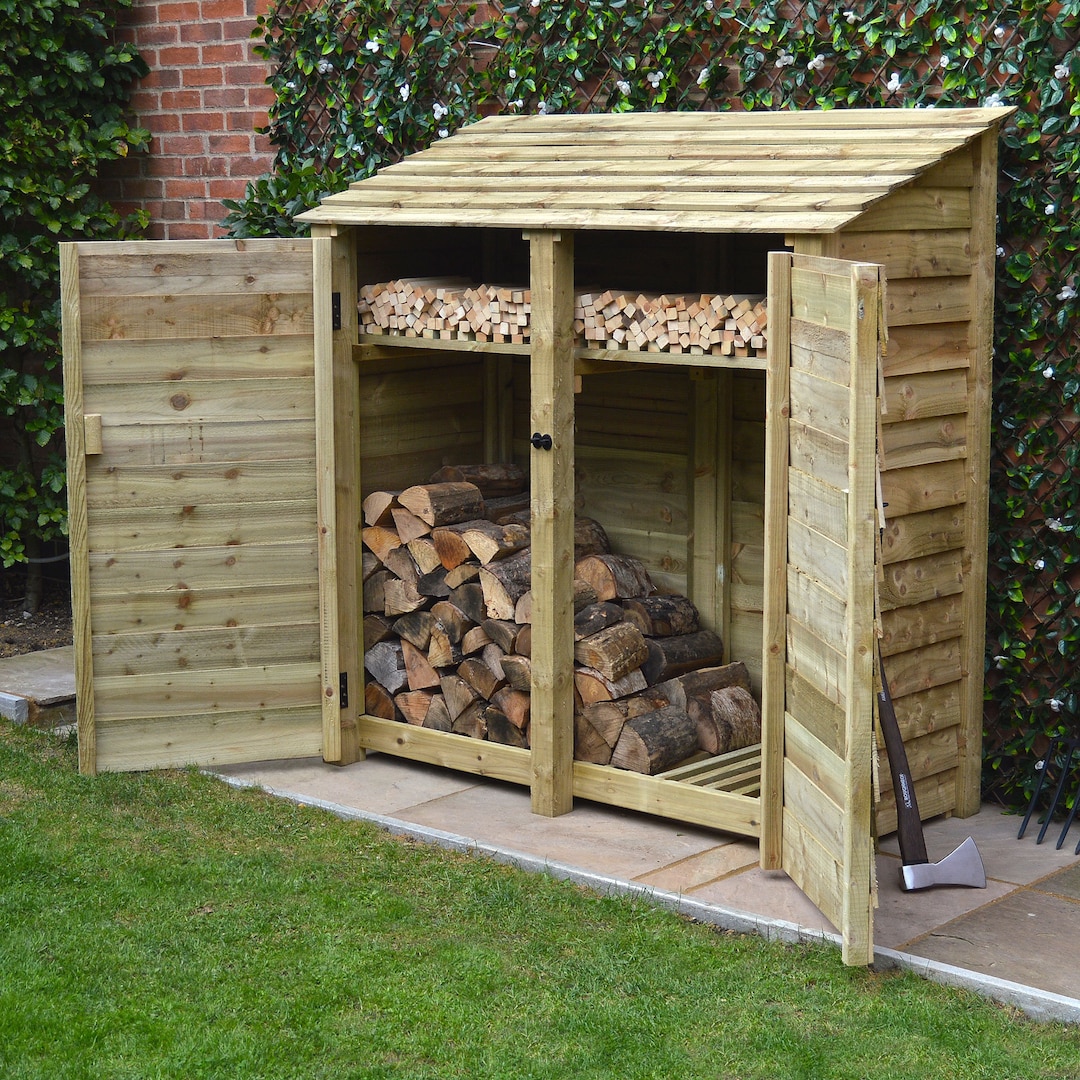Outdoor Wooden Log Store 6ft Tall X 6ft Wide Hambleton With Doors ...