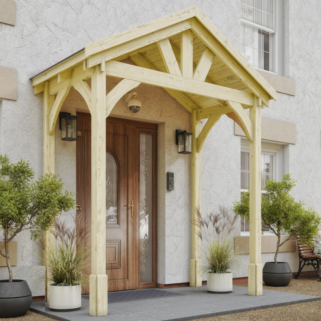 Apex Timber Door Canopy Porch Door Frame - 4 Post - 2.4m Width - Slate ...