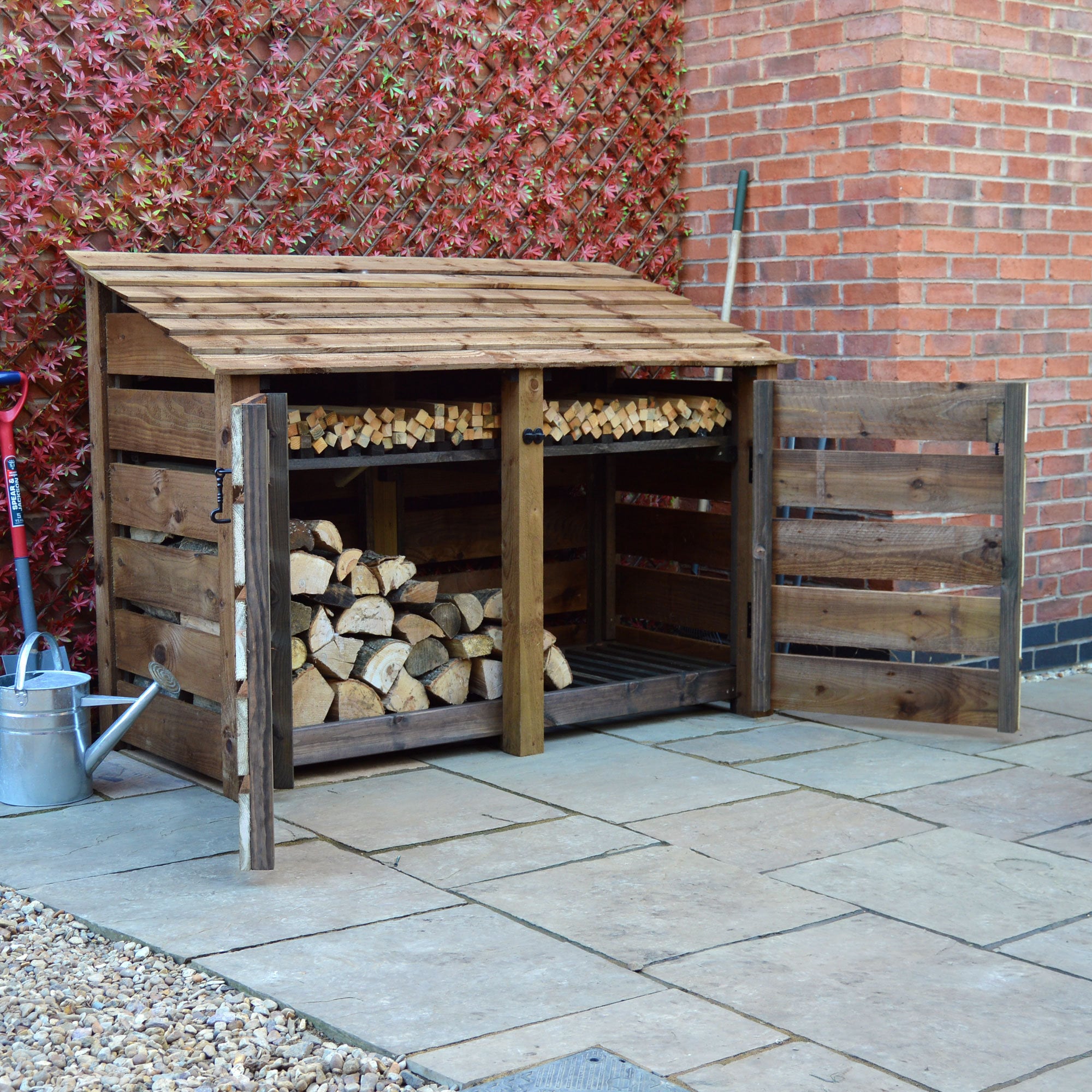 Outdoor Wooden Log Store 4ft Tall X 6ft Wide Hambleton Slatted Design ...