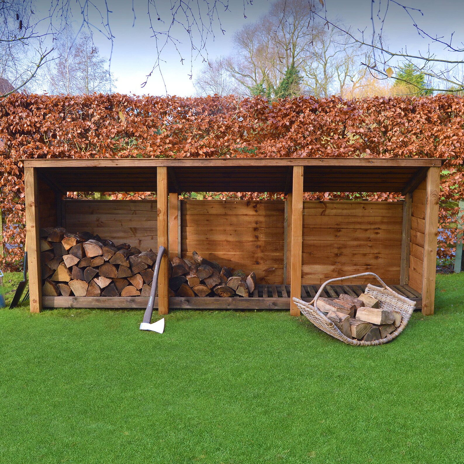 Outdoor Wooden Log Store 4ft Tall X 11ft Wide Empingham Reversed Roof ...