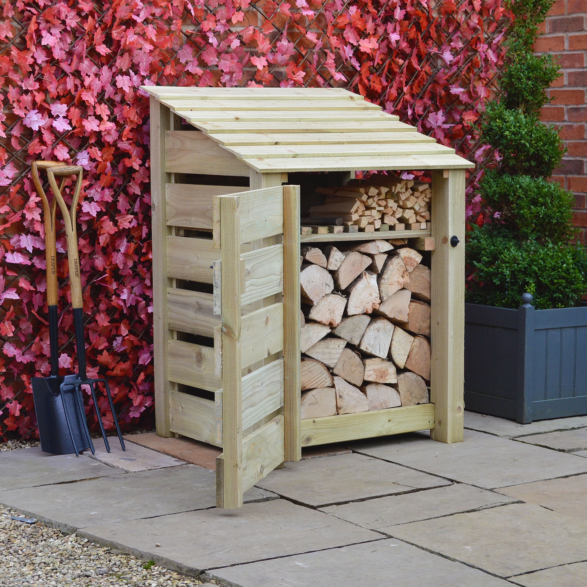 Outdoor Wooden Firewood Log Store: 4ft Tall X 3ft Wide - Burley Slatted ...