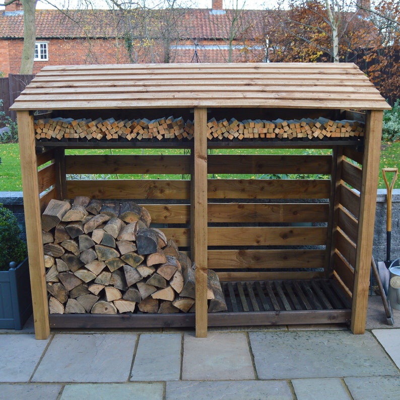 Outdoor Wooden Log Store 6ft Tall X 7ft Wide Normanton Slatted Design ...