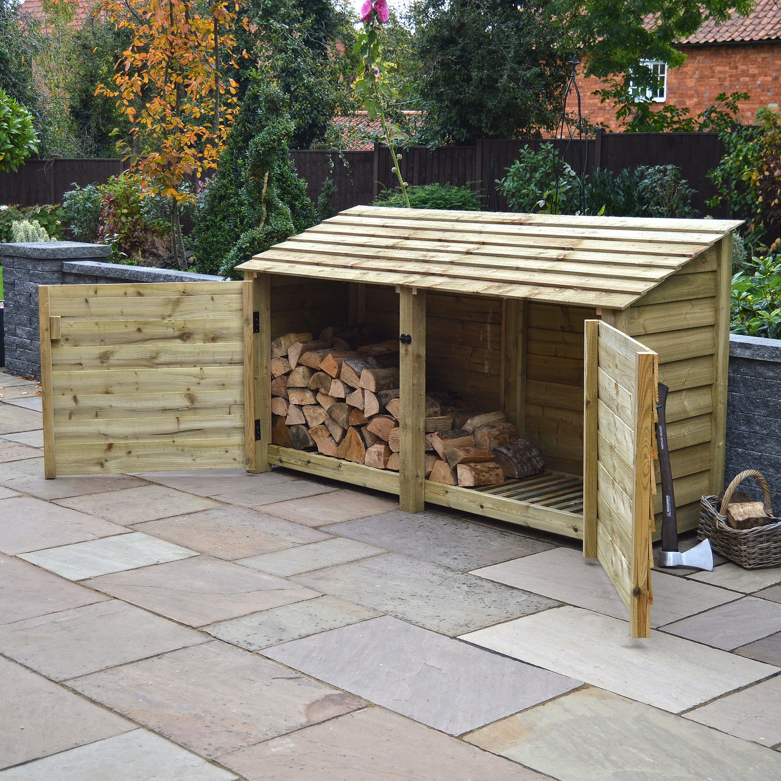 Outdoor Wooden Log Store 4ft Tall X 7ft Wide Normanton With Doors ...