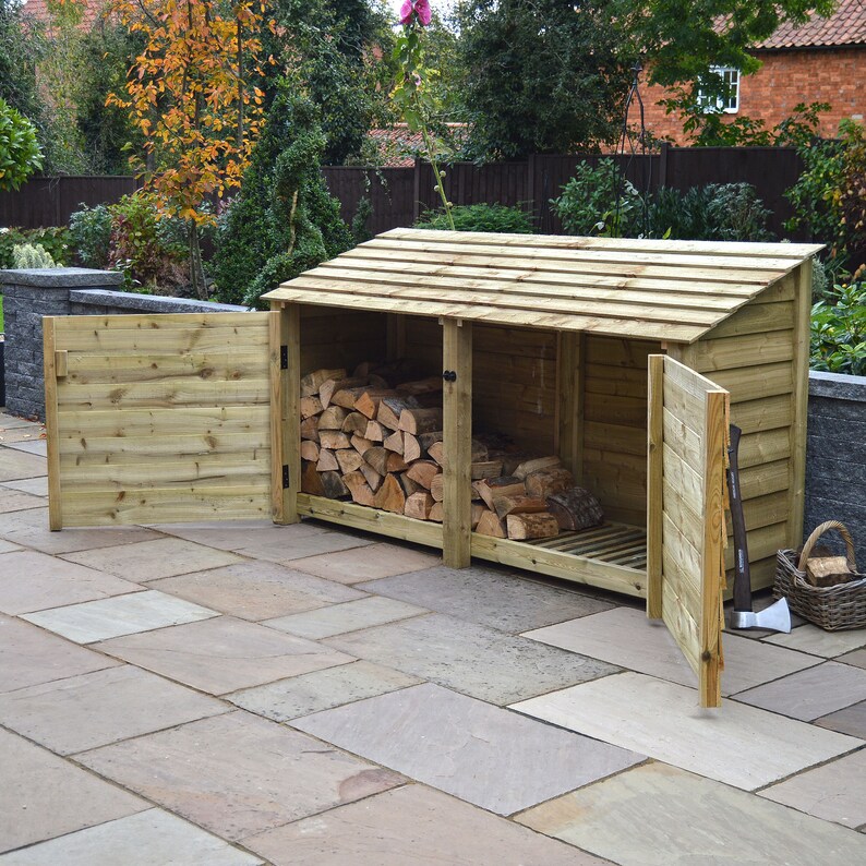 Outdoor Wooden Log Store 4ft Tall X 7ft Wide Normanton With Doors ...