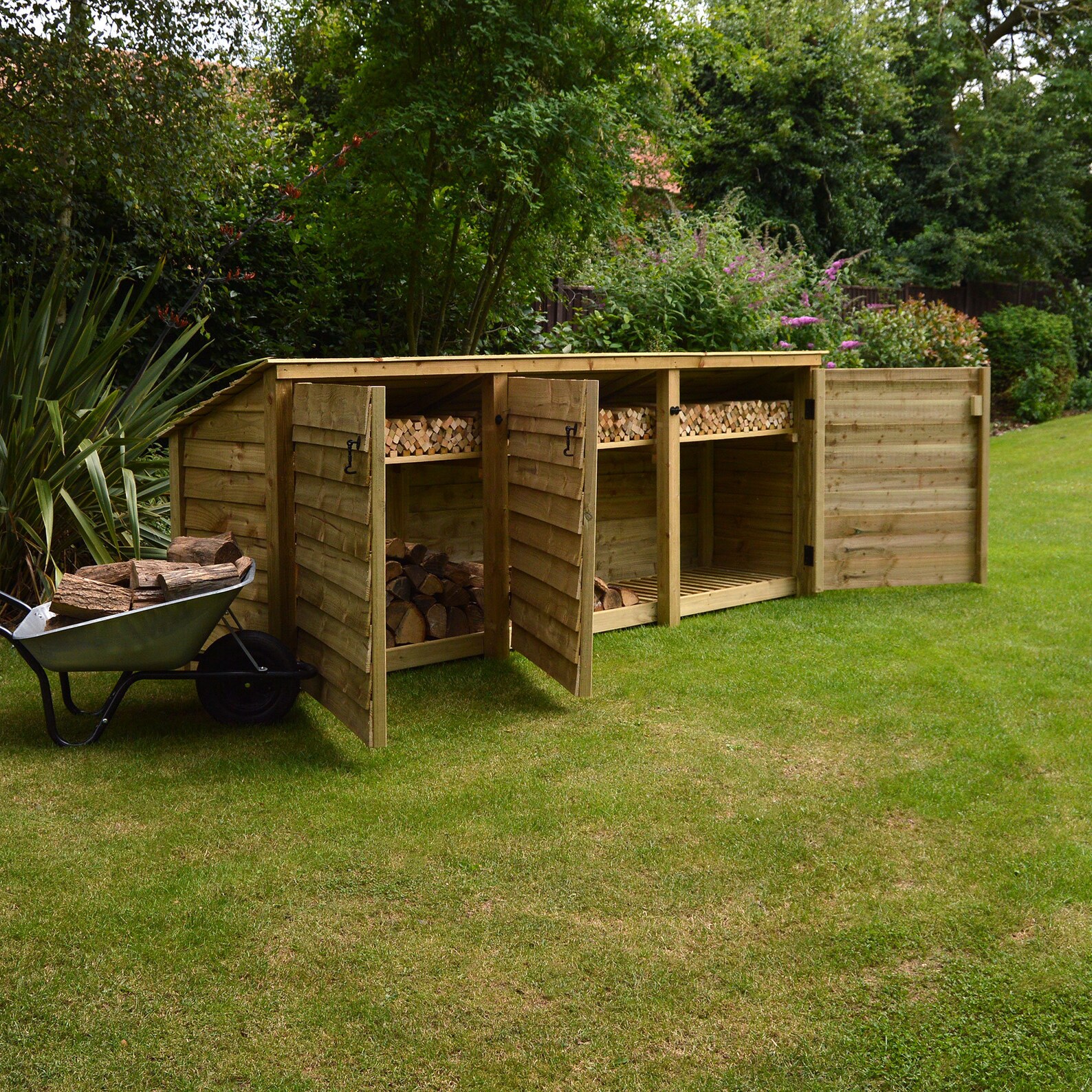 Outdoor Wooden Log Store 4ft Tall X 11ft Wide Empingham Reversed Roof ...
