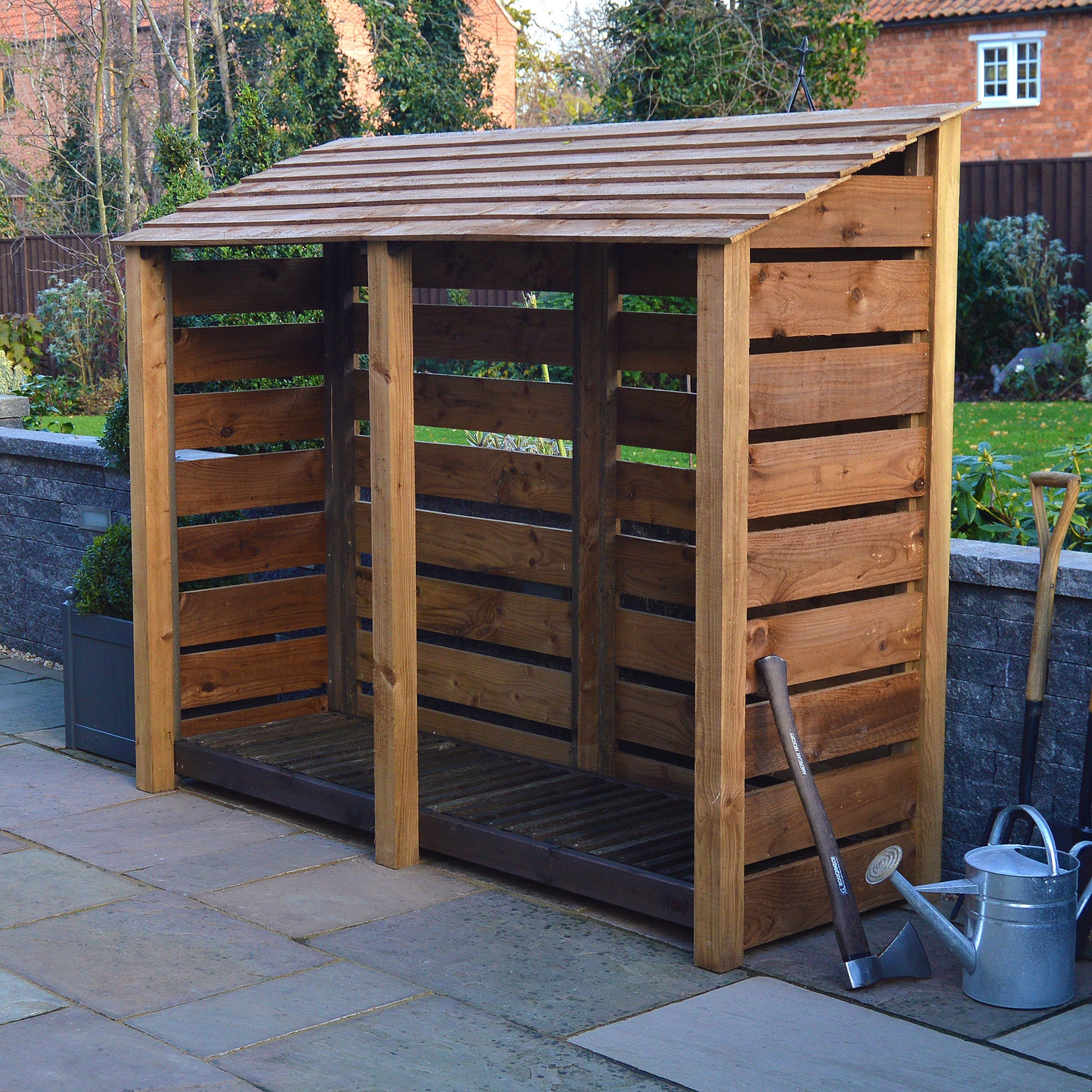Outdoor Wooden Log Store 6ft Tall X 7ft Wide Normanton Slatted Design ...