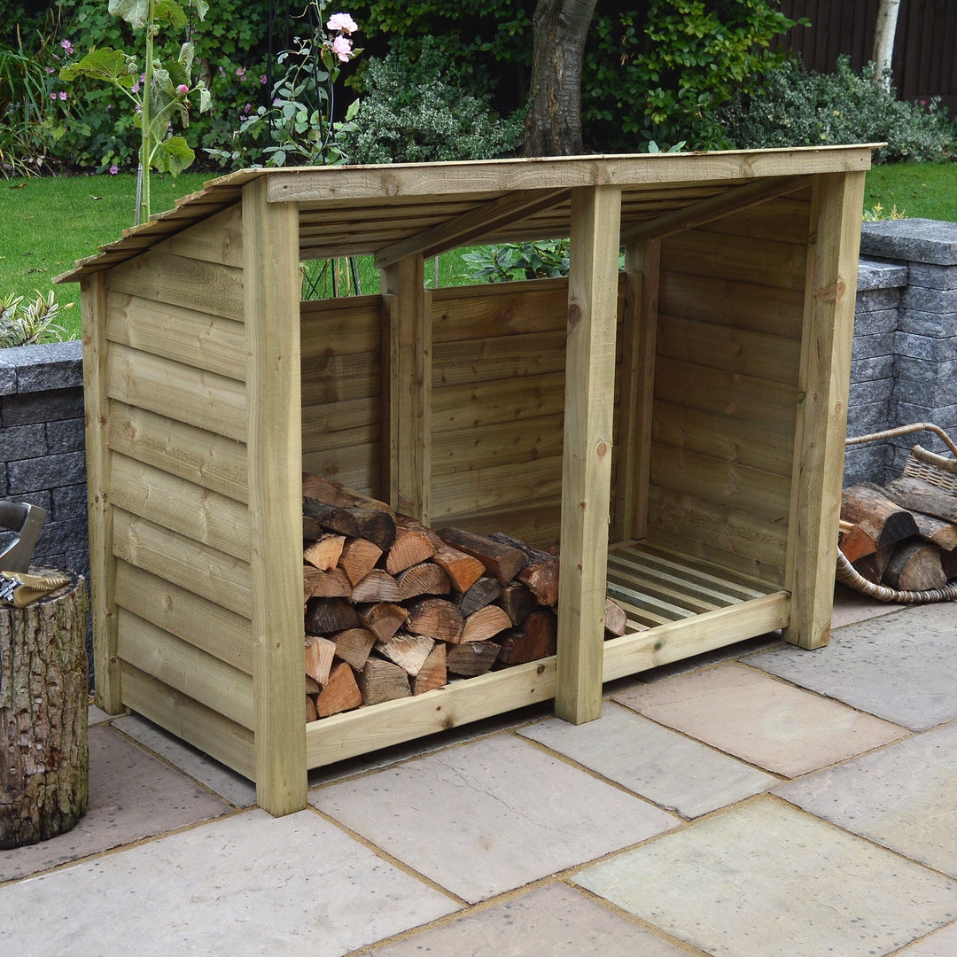 Outdoor Wooden Log Store 4ft Tall X 6ft Wide Hambleton Reversed Roof ...