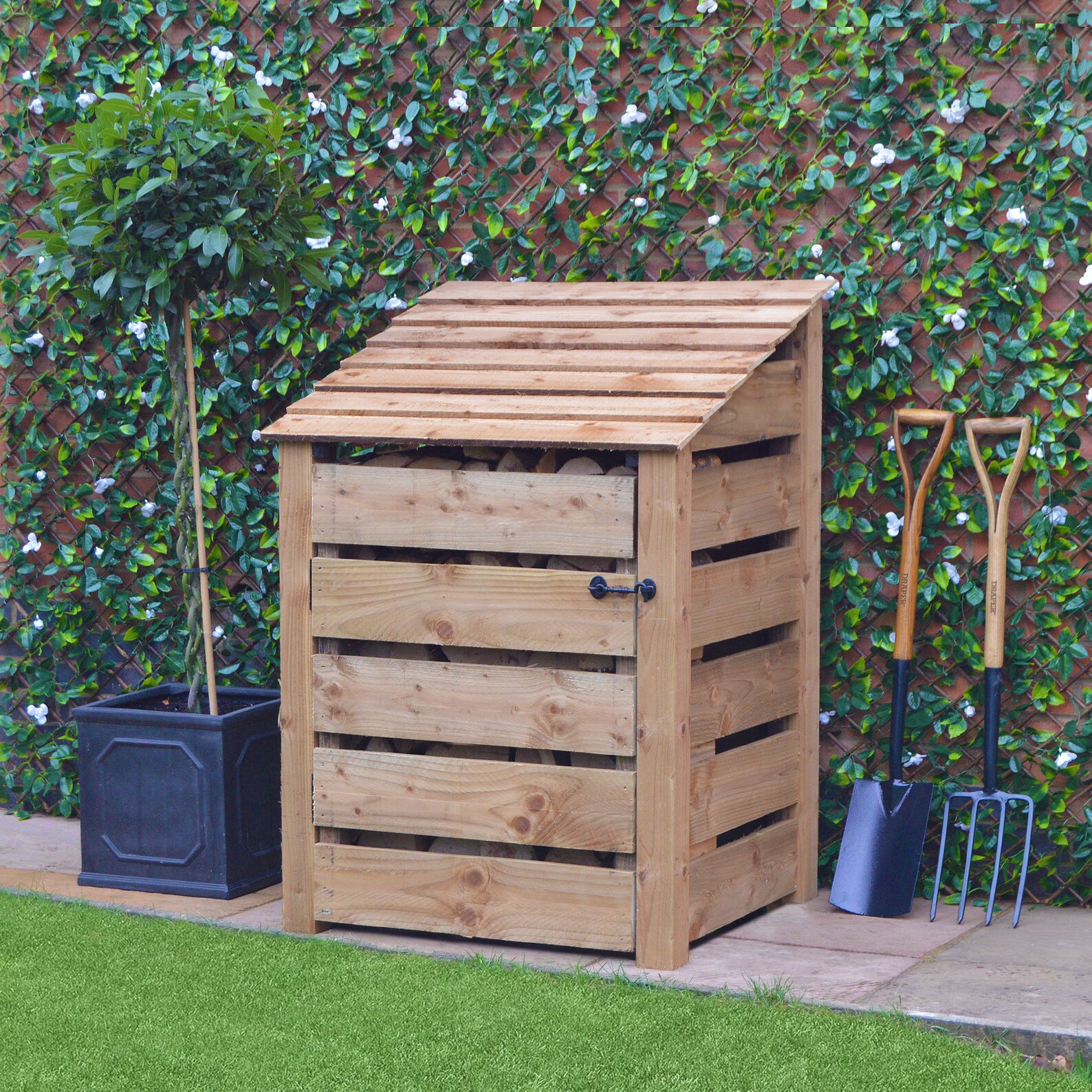 Outdoor Wooden Log Store 4ft Tall X 3ft Wide Burley Slatted With Door ...