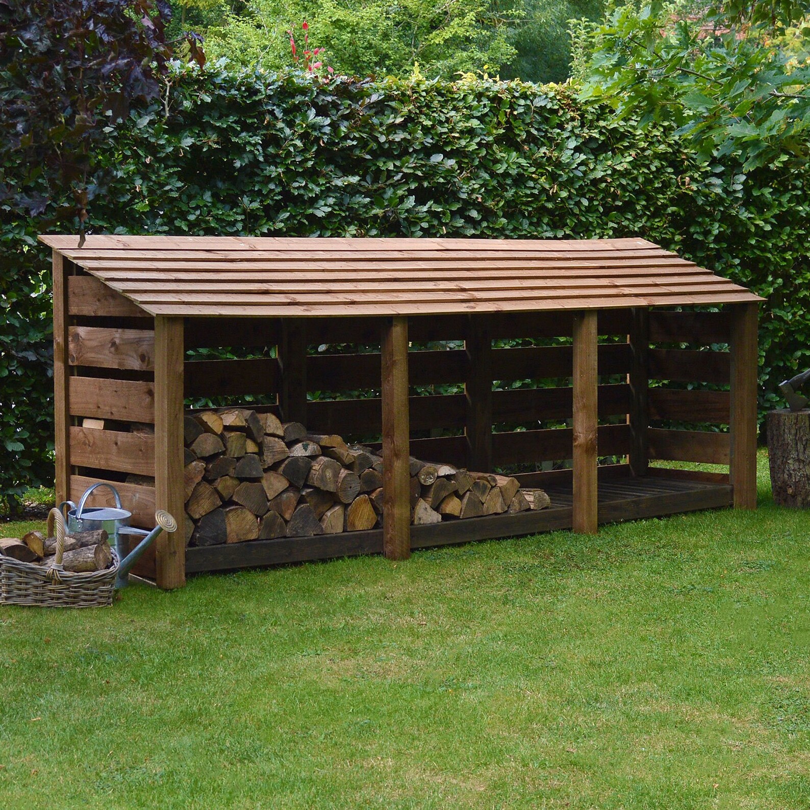 Outdoor Wooden Log Store 4ft Tall X 11ft Wide Empingham Slatted Design ...