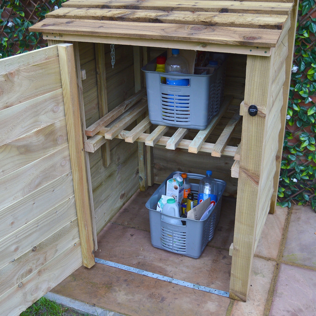 Outdoor Wooden Recycling Bin Storage Unit Morcott Single Bay Recycling ...