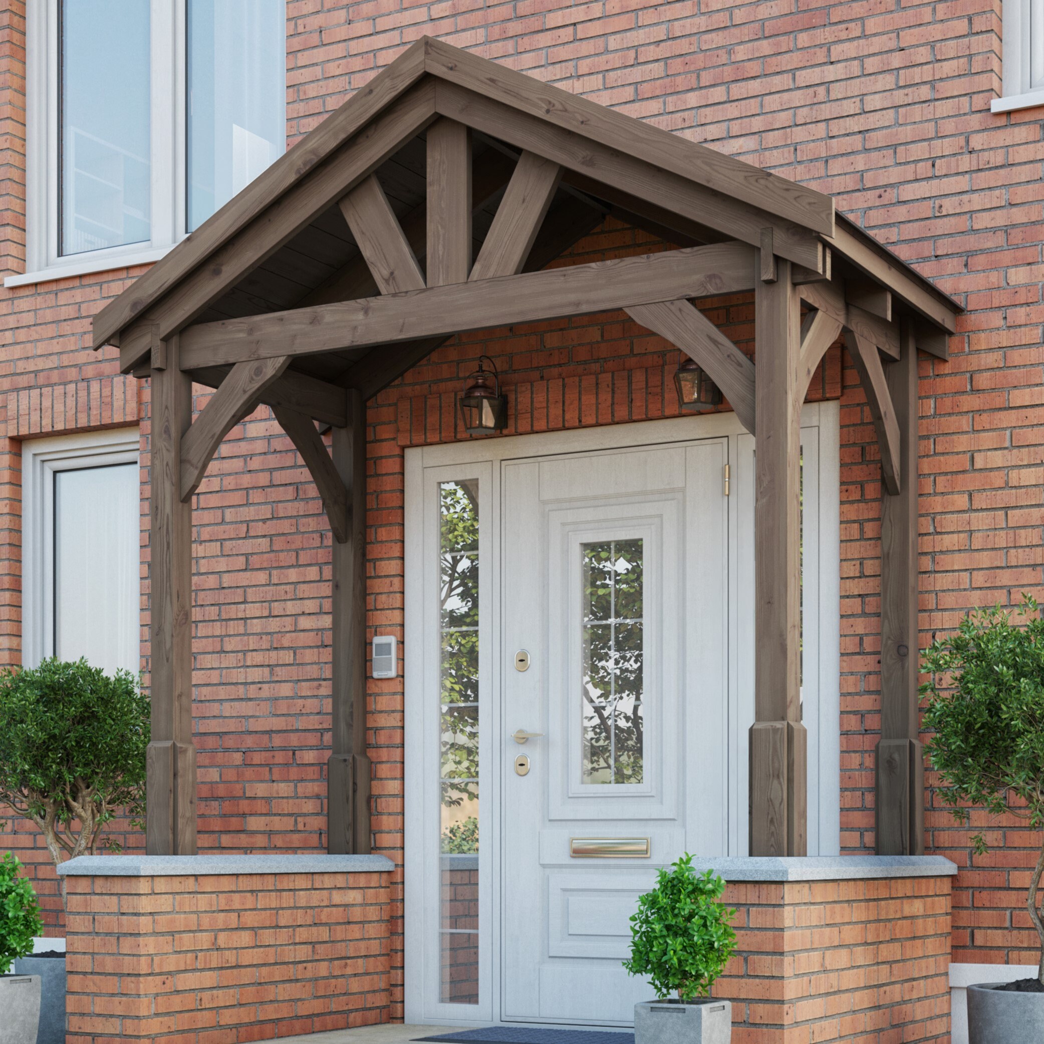 Apex Timber Door Canopy Porch Door Frame 4 Post 2.4m Width Slate Tile ...