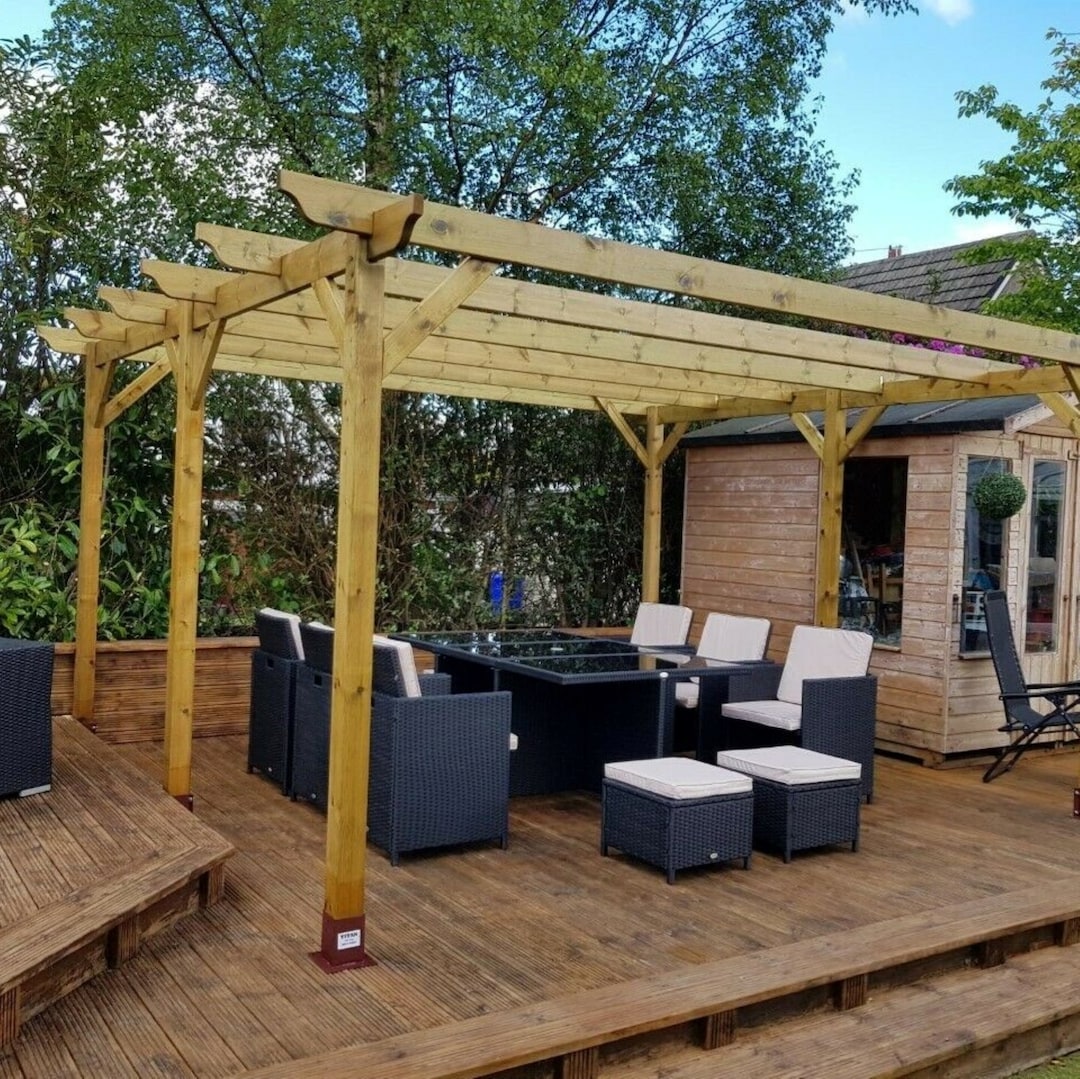 Wooden Garden Gazebo Pergola kit - 1.8m Width - 6 Post Garden Design ...