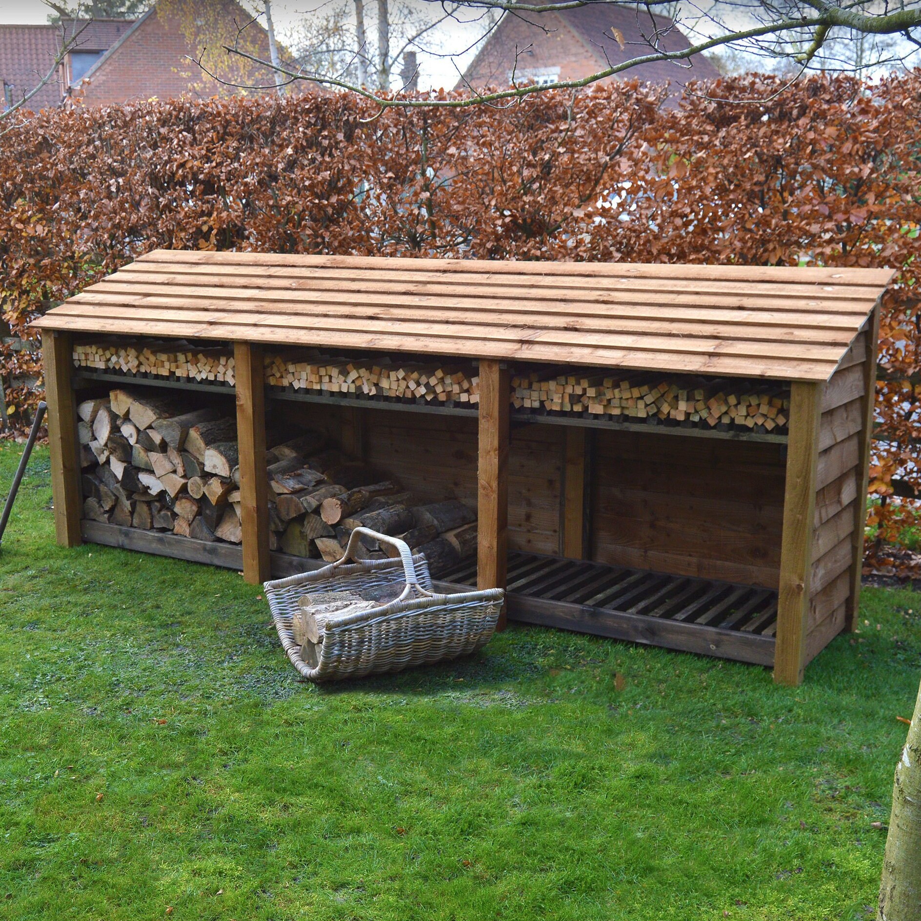 Outdoor Wooden Firewood Log Store Unit - 4ft Tall X 11ft Wide ...