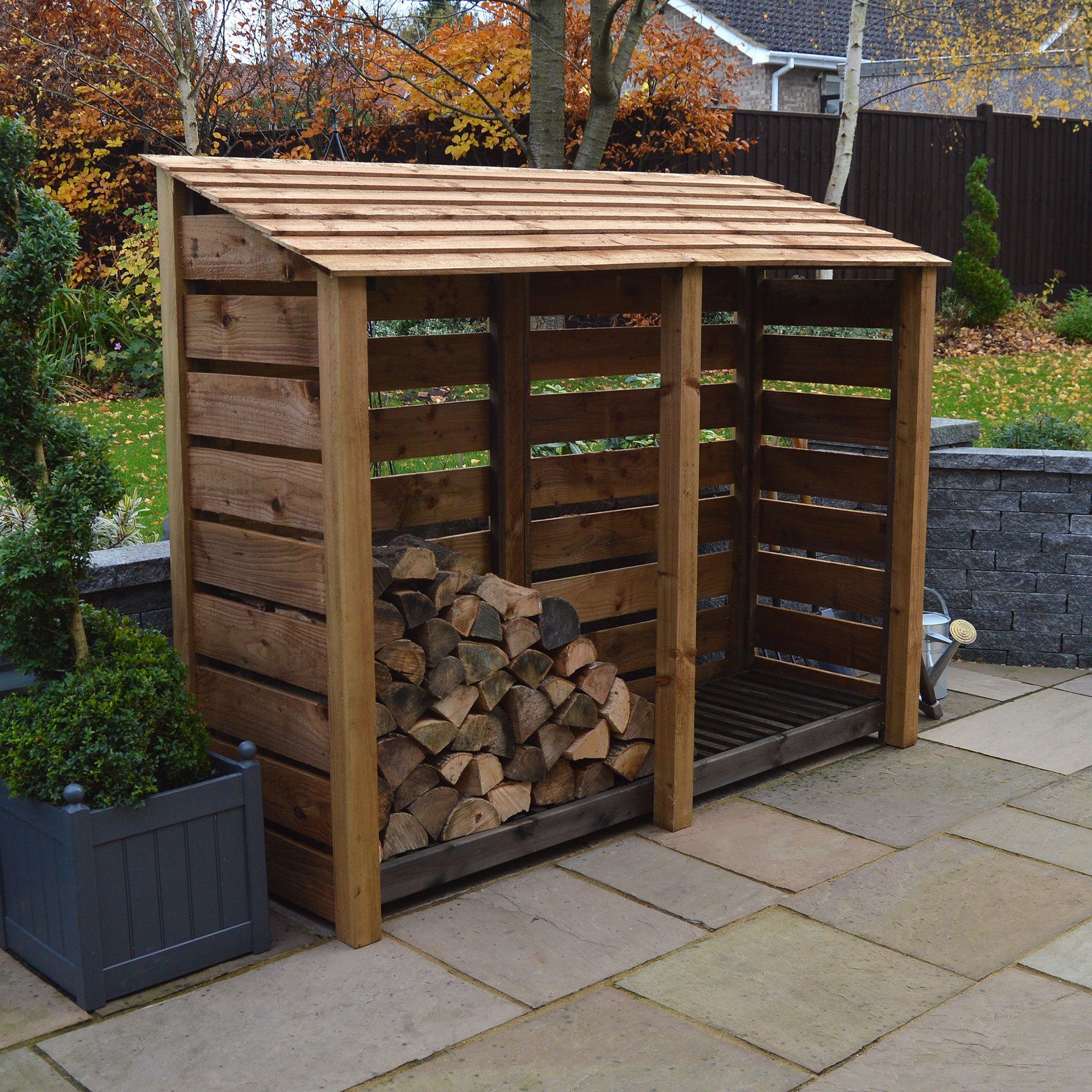 Outdoor Wooden Log Store 6ft Tall X 7ft Wide Normanton Slatted Design ...