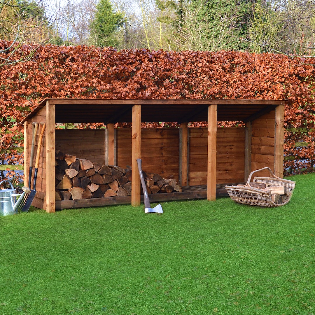 Outdoor Wooden Log Store 4ft Tall X 11ft Wide Empingham Reversed Roof ...