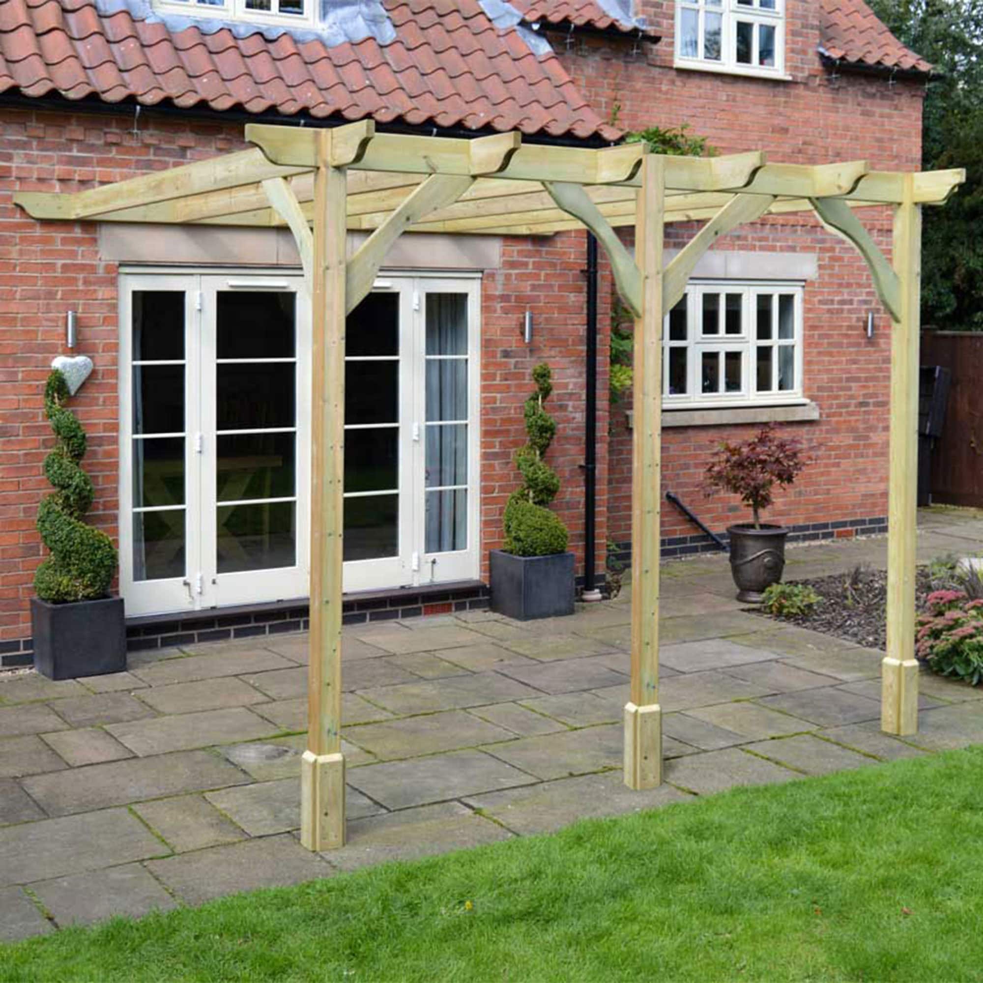 Wooden Garden Gazebo Pergola kit - Wall Mounted 3 Post Premium Design ...
