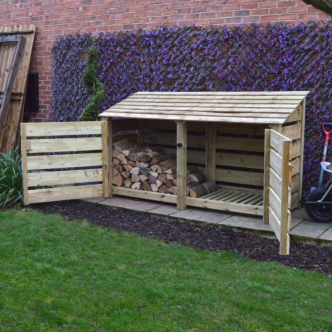 Outdoor Wooden Log Store 4ft Tall X 7ft Wide Normanton Slatted With ...