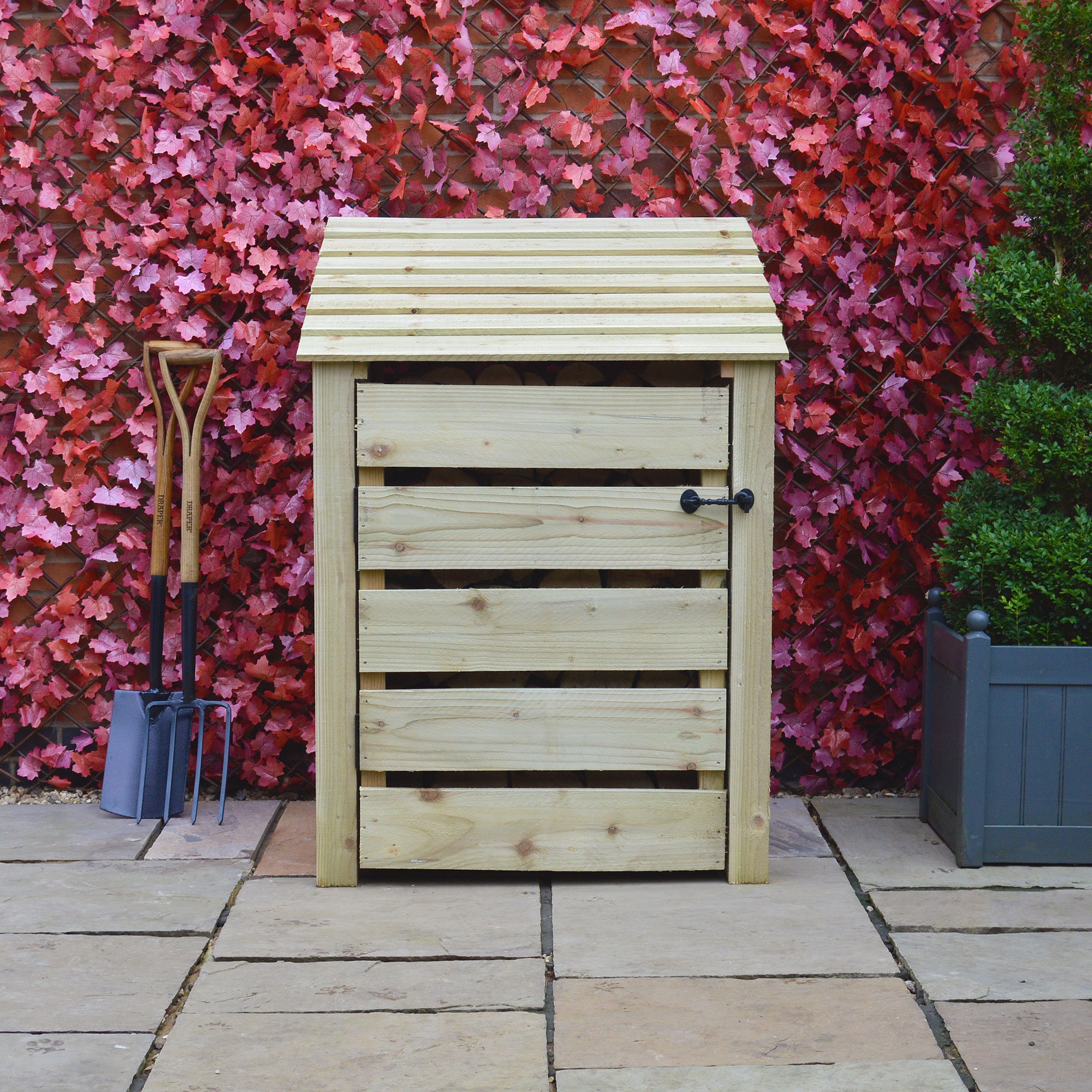Outdoor Wooden Log Store 4ft Tall X 3ft Wide Burley Slatted With Door ...