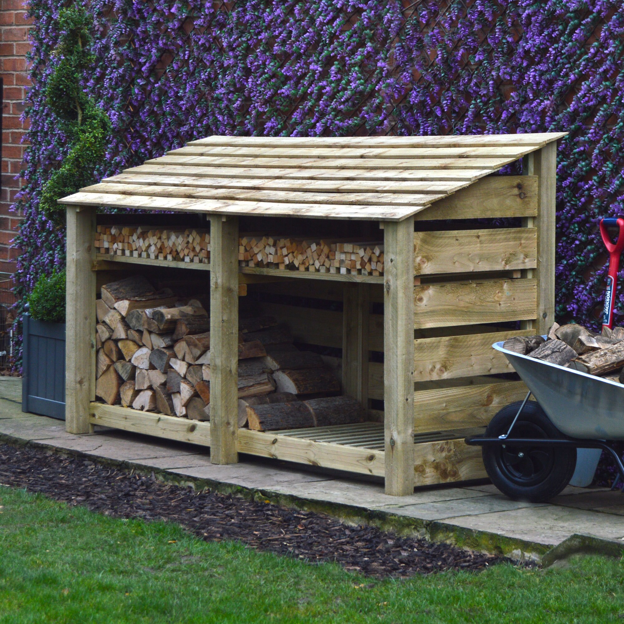 Outdoor Wooden Log Store 4ft Tall X 7ft Wide Normanton Slatted Design ...