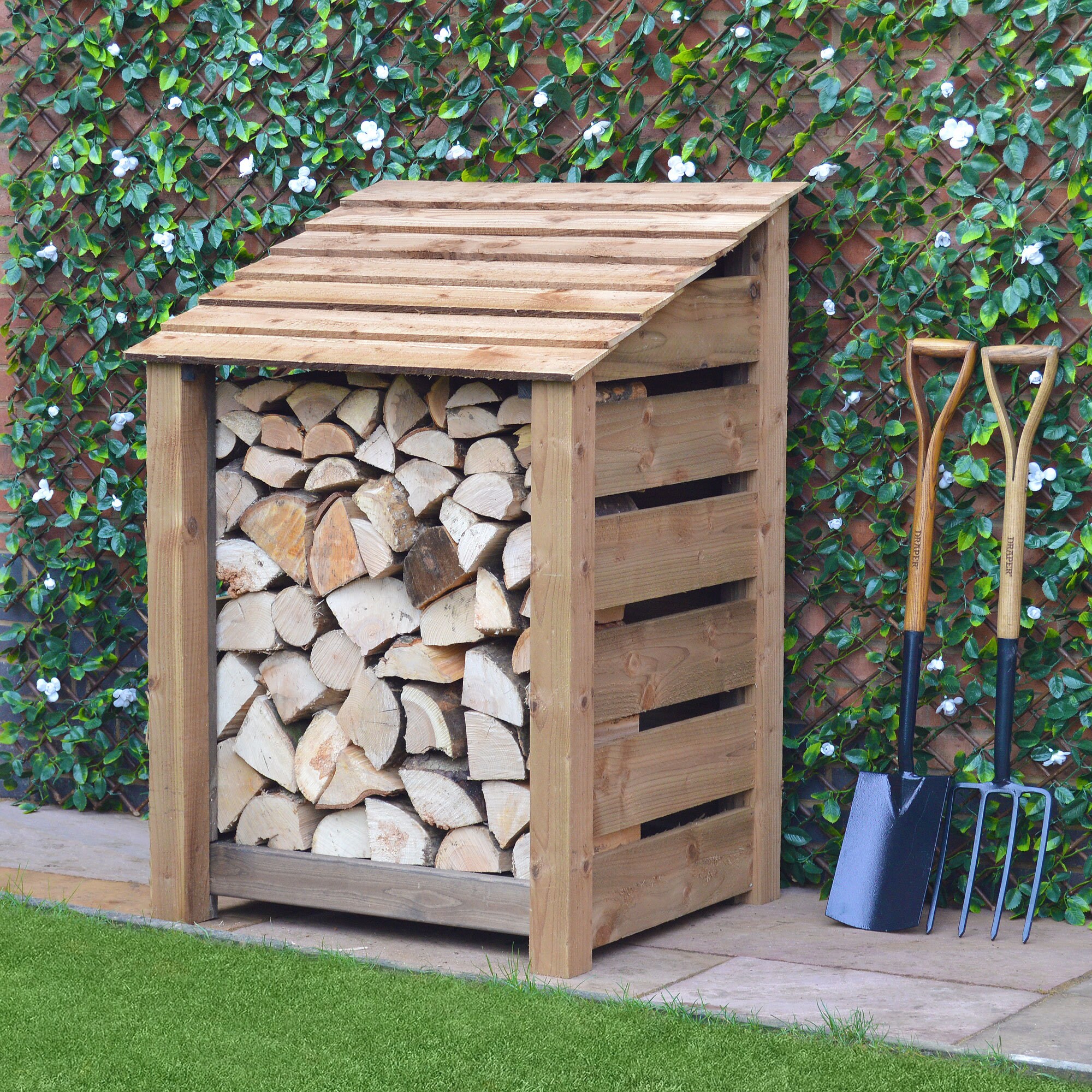Outdoor Wooden Log Store 4ft Tall X 3ft Wide Burley Slatted Design ...