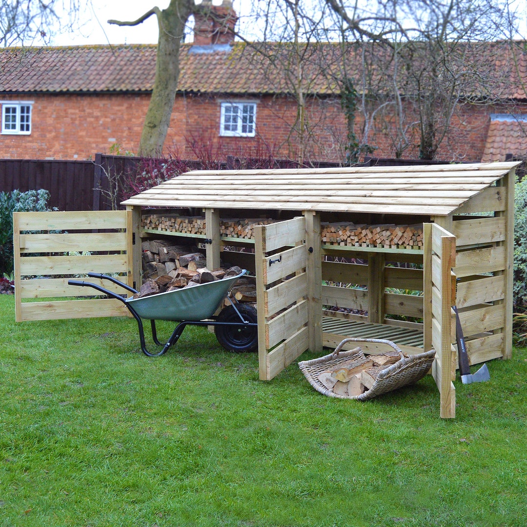 Outdoor Wooden Log Store 4ft Tall X11ft Wide Empingham Slatted With ...