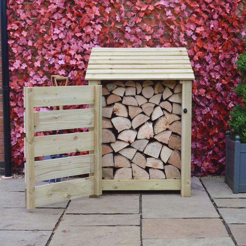Outdoor Wooden Log Store 4ft Tall X 3ft Wide Burley Slatted With Door ...