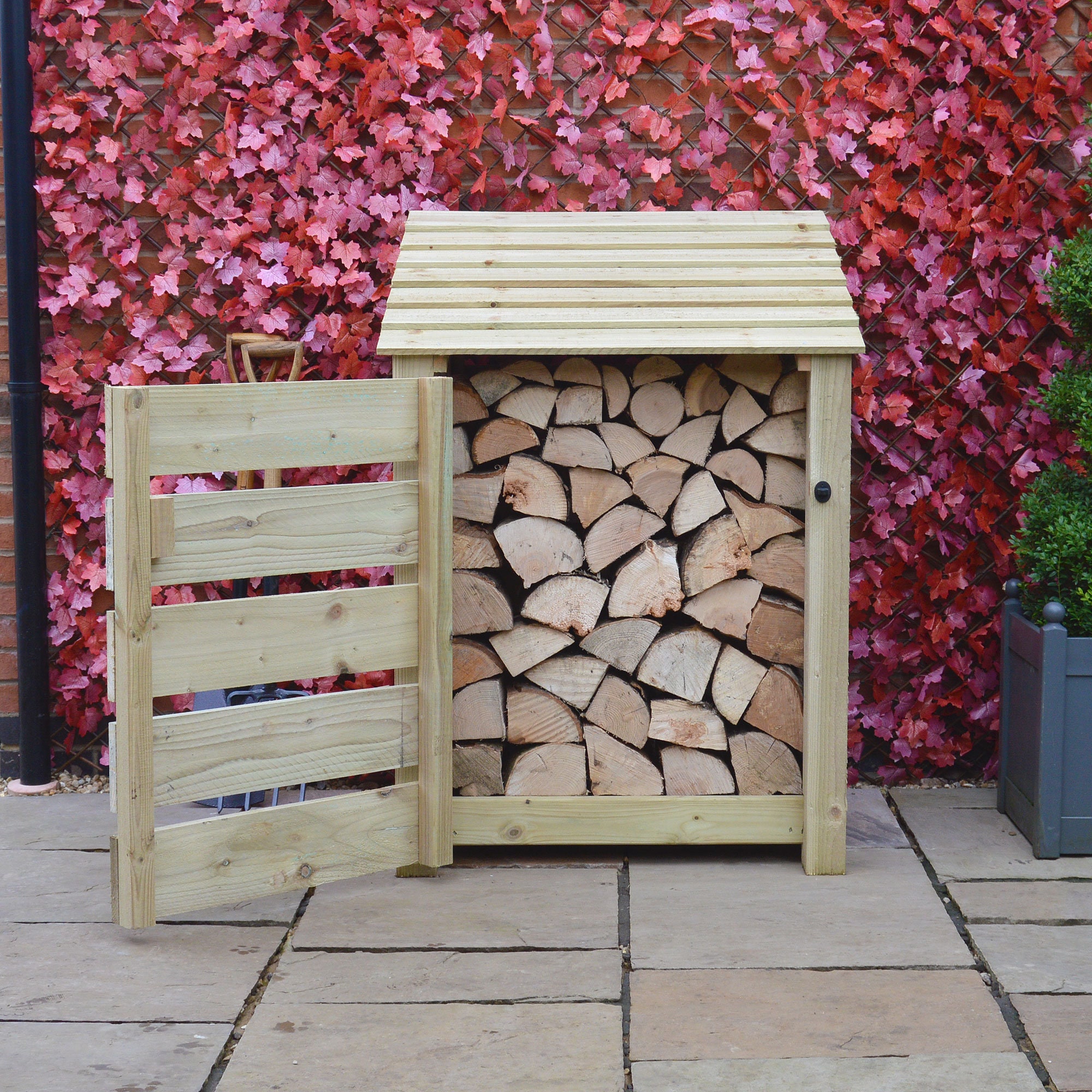Outdoor Wooden Log Store 4ft Tall X 3ft Wide Burley Slatted With Door ...