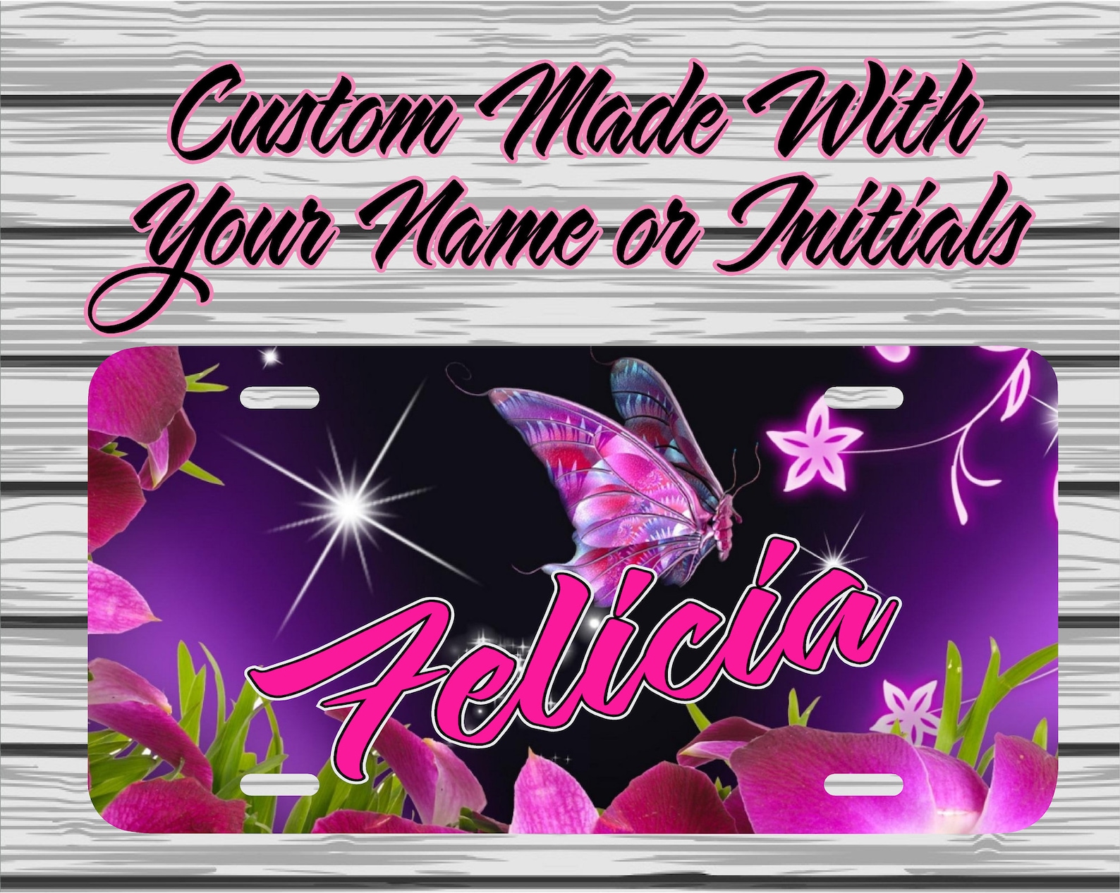 Butterfly Flowers Custom Personalized Front License Plate, Car Coasters ...