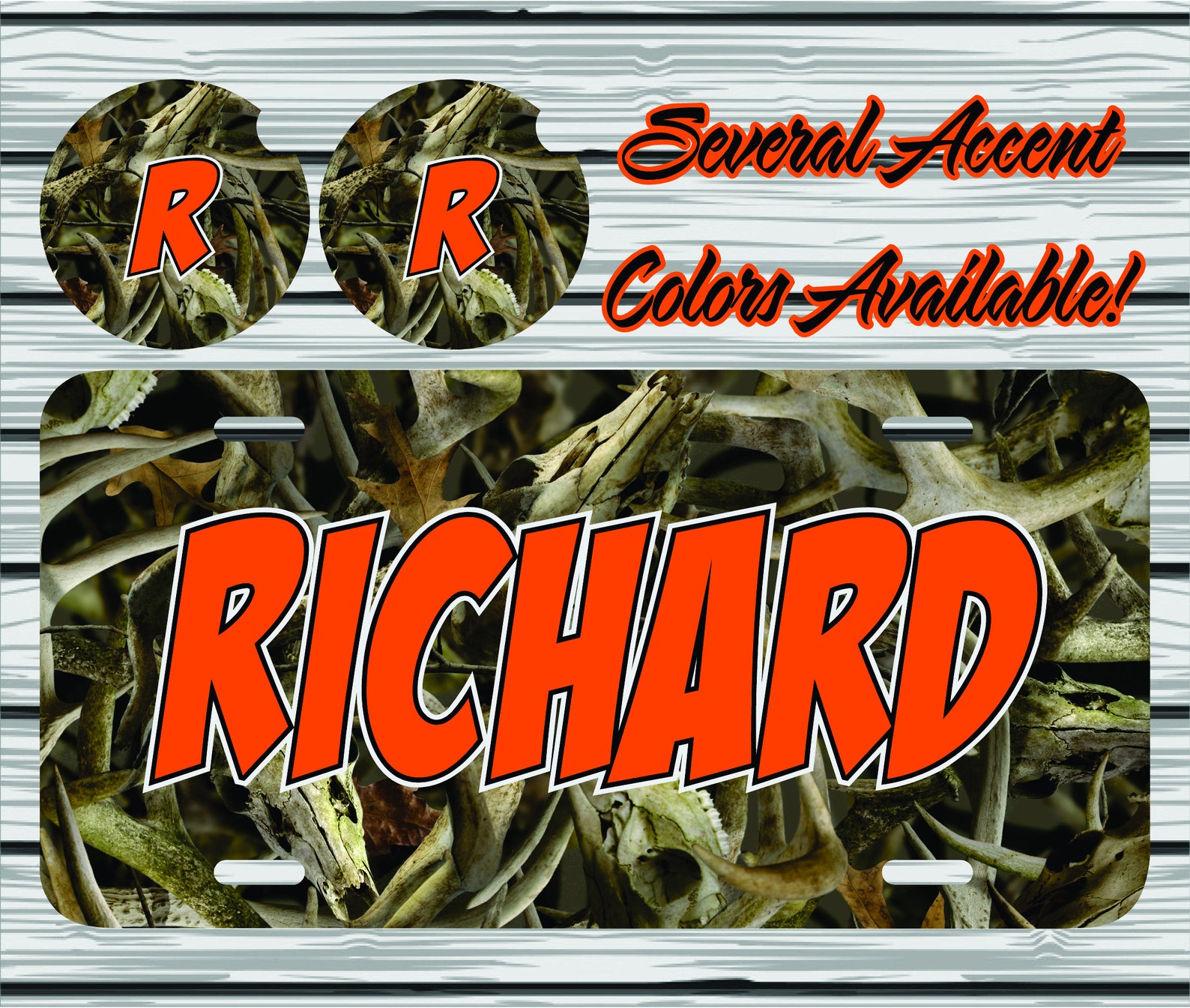 Camo Buck Skull Monogram Personalized Front License Plate, Car Coasters ...