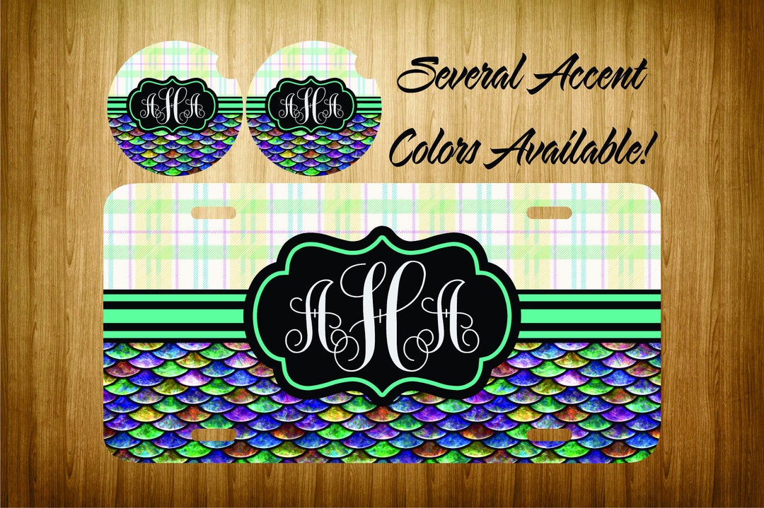 Mermaid Scale Monogram Personalized License Plate, Car Coasters ...