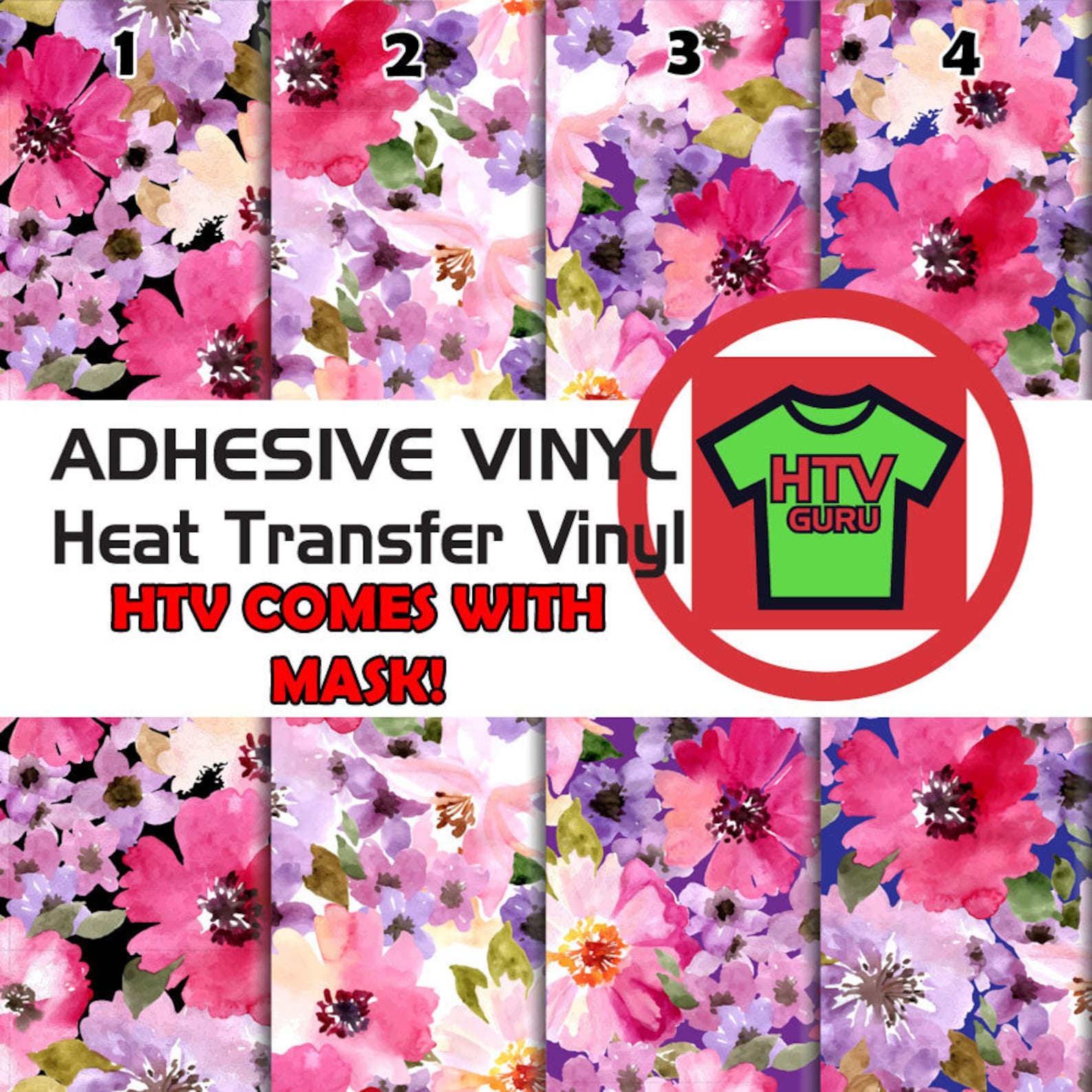 Watercolor Floral Printed Patterns HTV & Vinyl Sheets, Heat Transfer ...