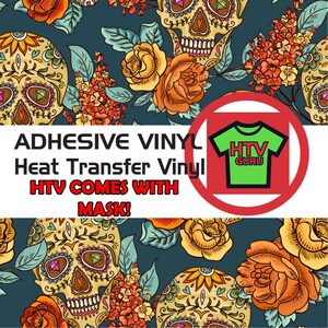 Floral Skull Sugar Skull HTV Printed Pattern Vinyl Sheets Heat Transfer ...