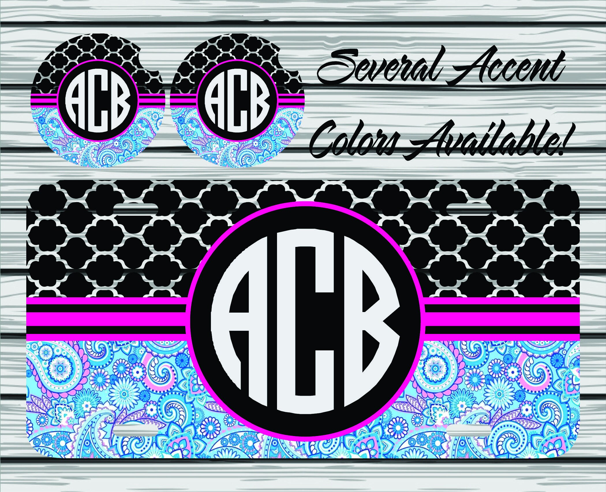 Monogram Paisley Personalized License Plate Car Coasters | Etsy