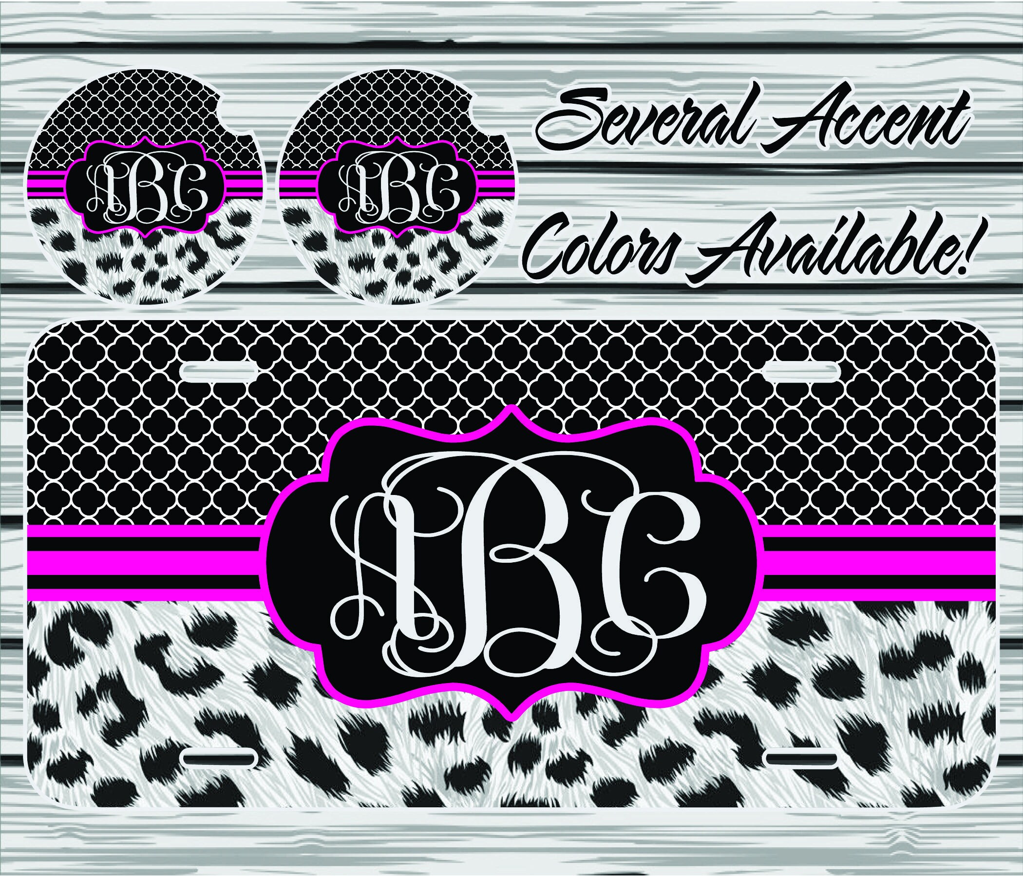 Leopard Monogram Chevron Personalized License Plate, Car Coasters ...