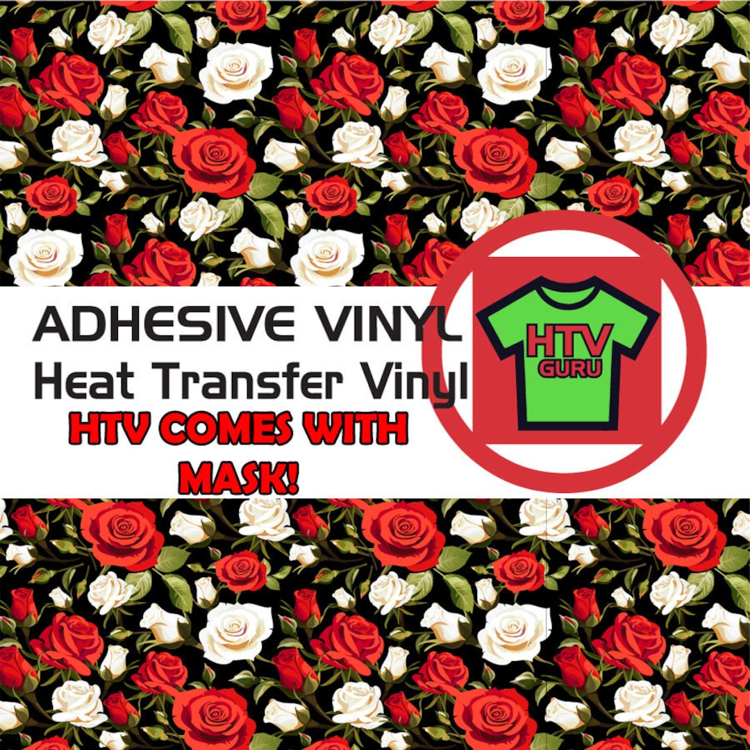 Red and White Roses Printed HTV Pattern Vinyl Sheets Heat Transfer Iron ...