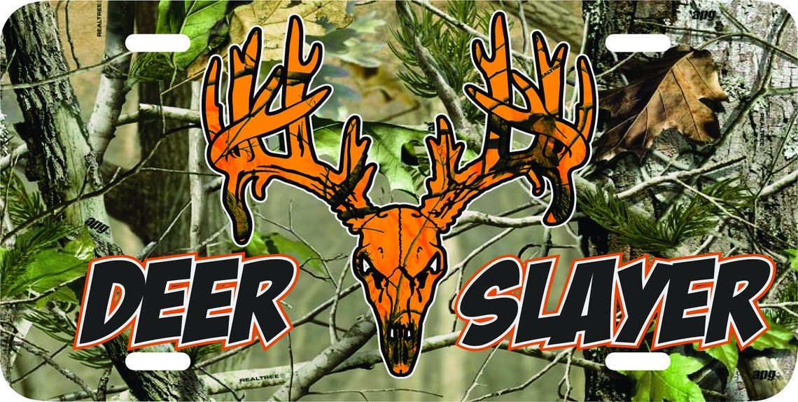 Custom Camo Deer Slayer Front License Plate, Car Coasters, License ...