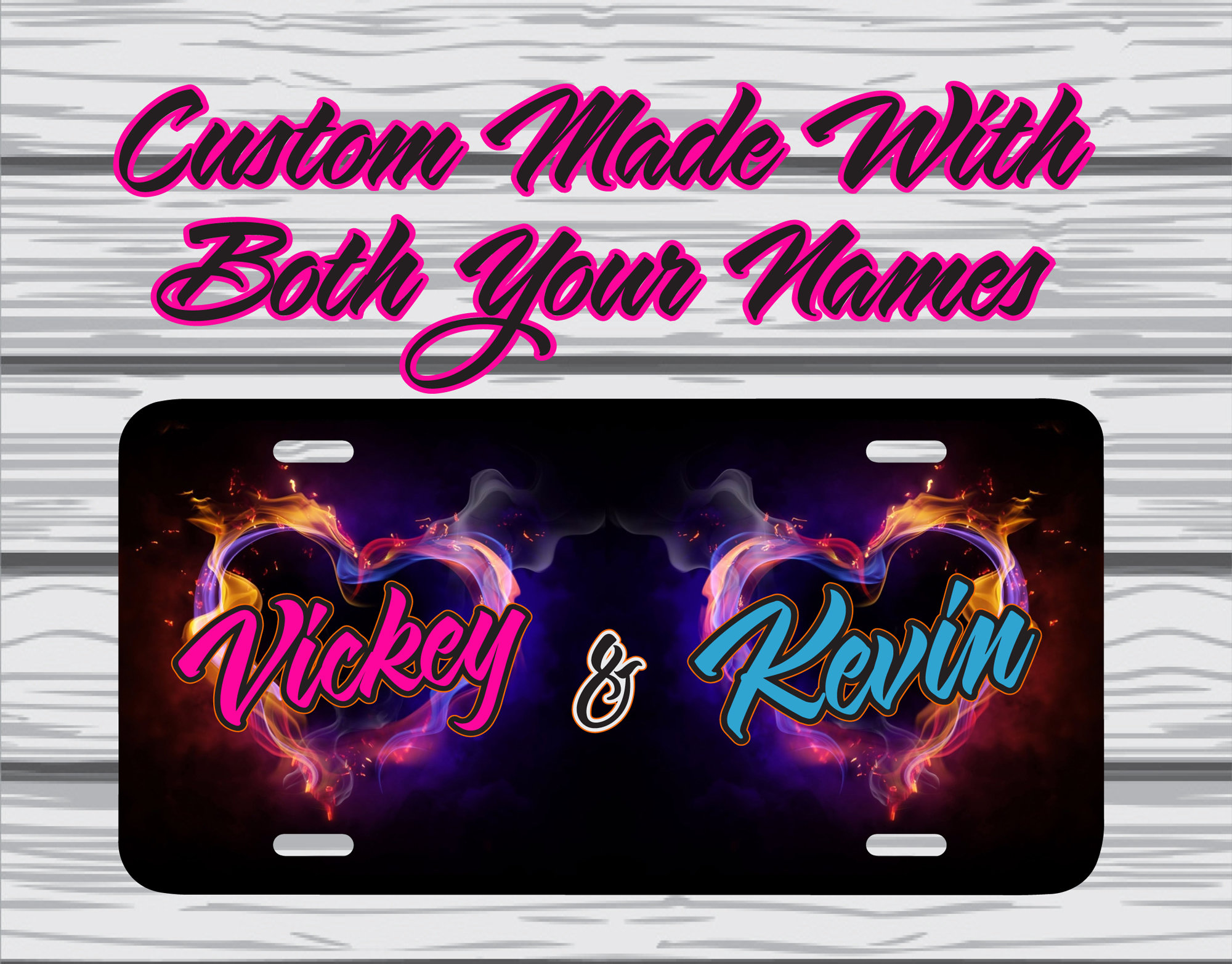 Custom Personalized Flaming Hearts Front License Plate Car | Etsy