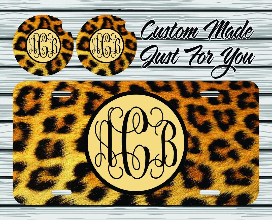 Leopard Monogram Aluminum License Plate, Car Coasters, Keychain - Etsy