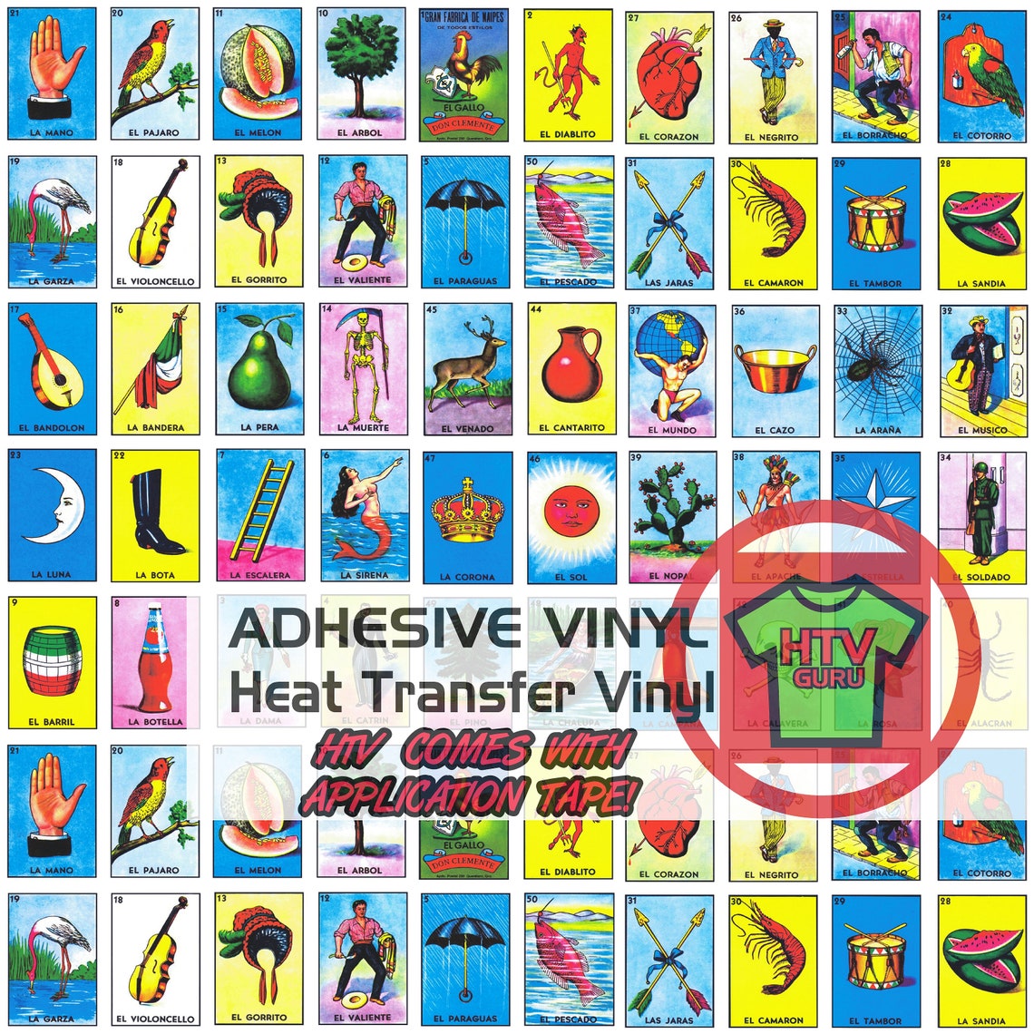 Loteria Mexican Game Printed HTV Pattern Heat Transfer Vinyl and ...