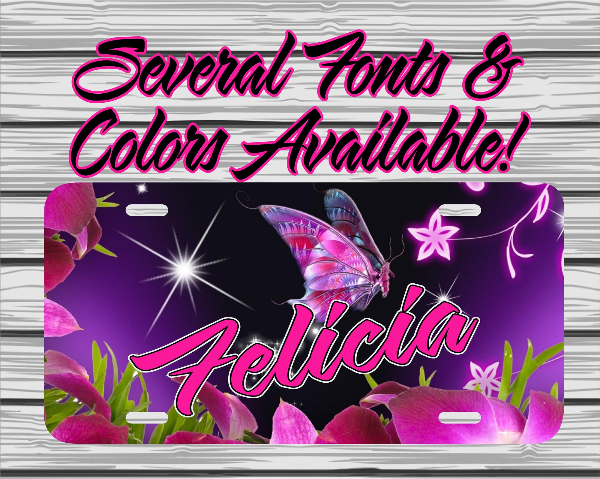 Butterfly Flowers Custom Personalized Front License Plate, Car Coasters ...