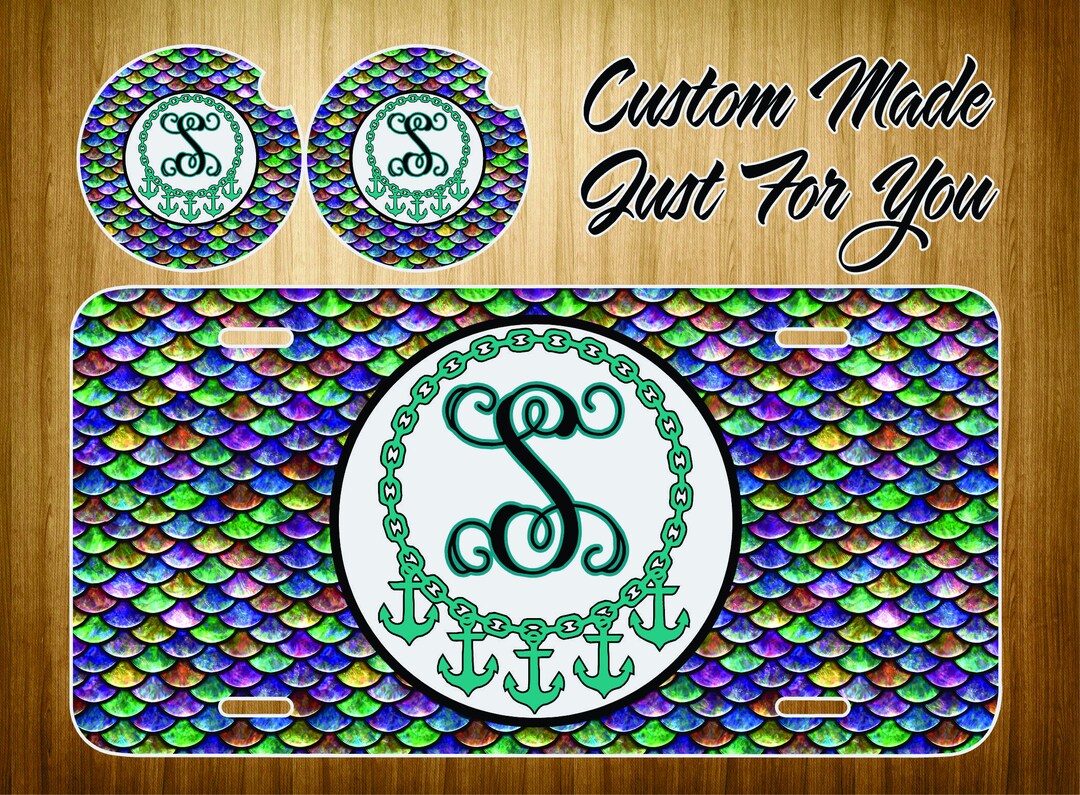 Mermaid Scale Monogram Front License Plate, Car Coasters, License Plate ...