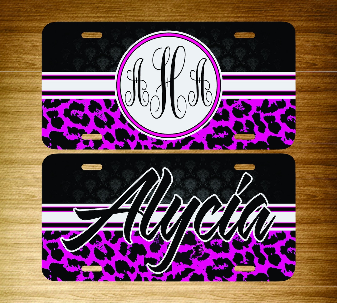 Personalized Leopard Print Aluminum License Plate, Custom Monogram Car ...