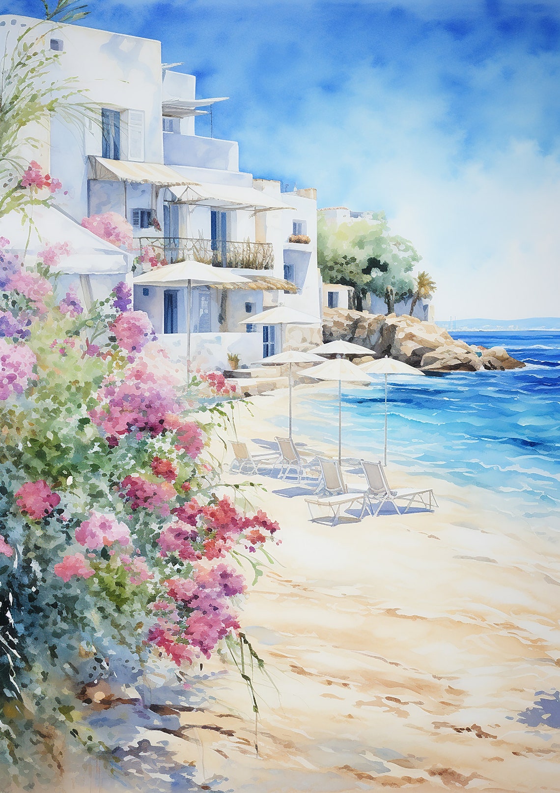 Beach Landscape Print, Mediterranean Coast Sea, Coastal Art, View From ...