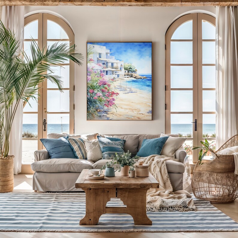 Beach Landscape Print, Mediterranean Coast Sea, Coastal Art, View From ...