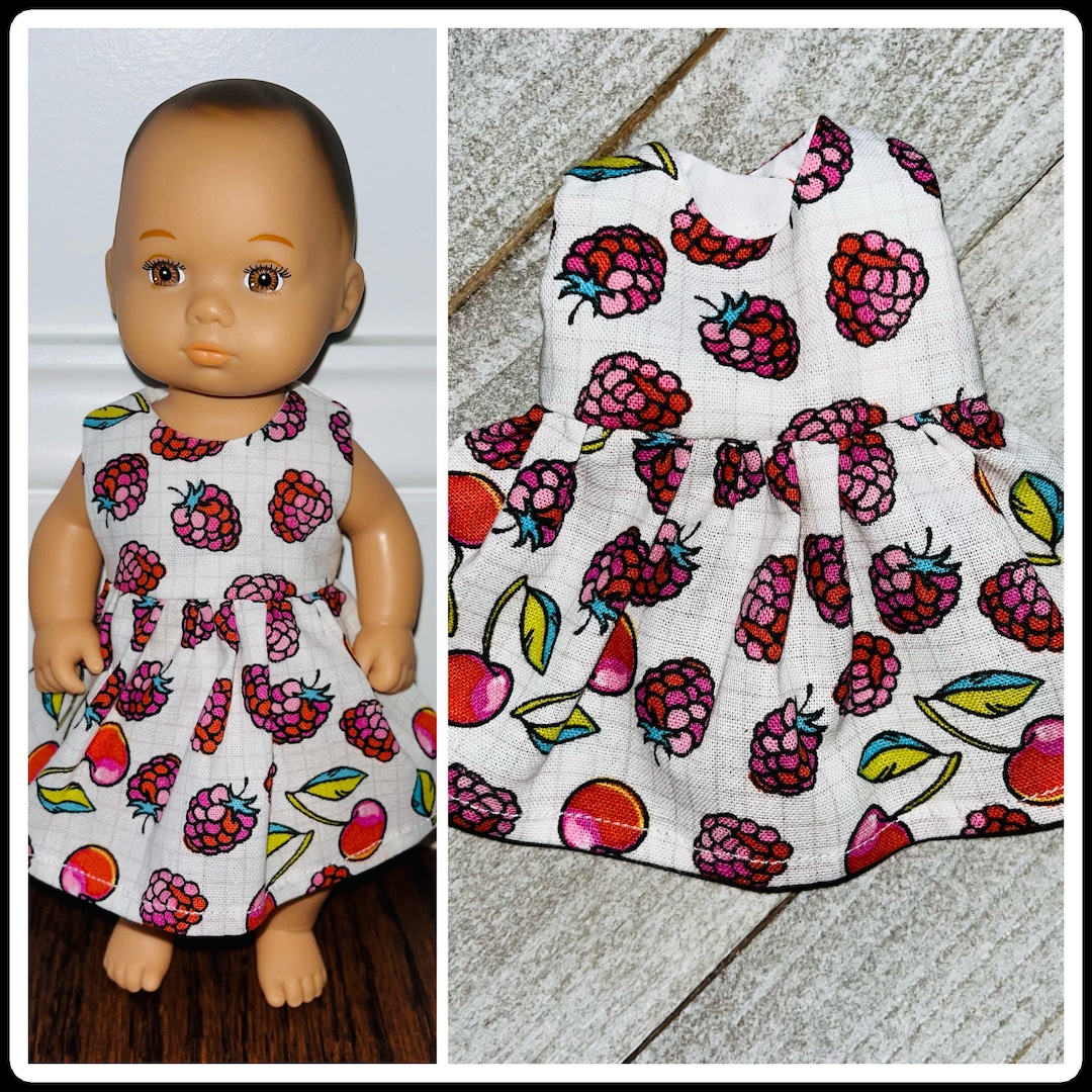 8” Doll Clothes/caring for Baby/raspberry & Cherry Doll Dress/8” Doll ...