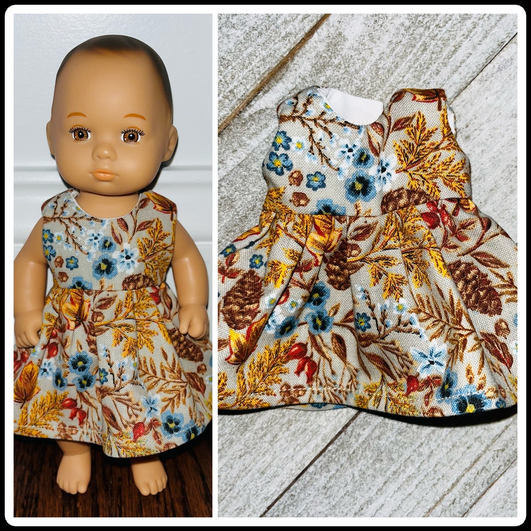 8” Doll Clothes/caring for Baby/pinecones & Leaves Doll Dress/8” Doll ...